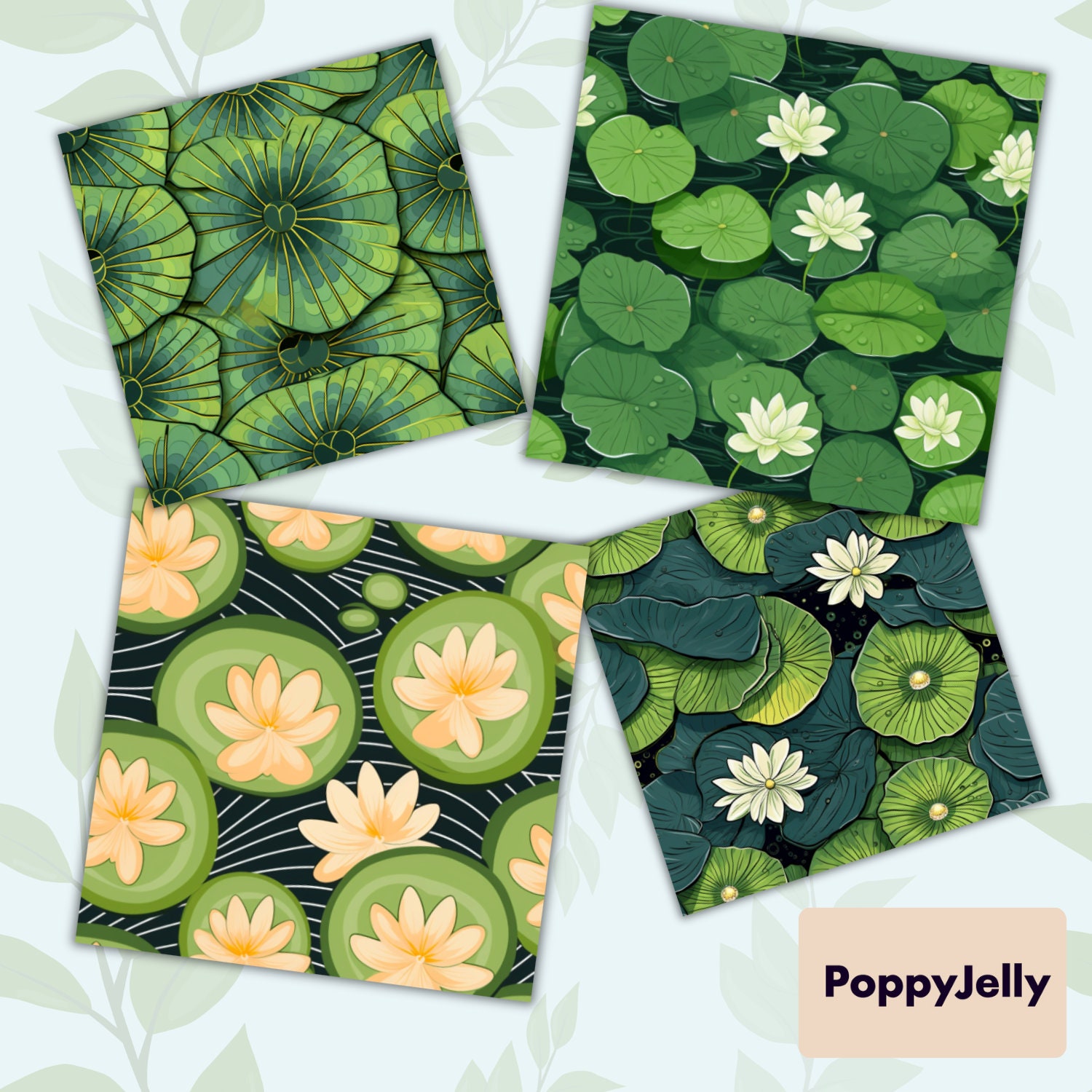 Digital Paper Floral Lotus Water Lily Pad | Seamless Digital Patterns ...