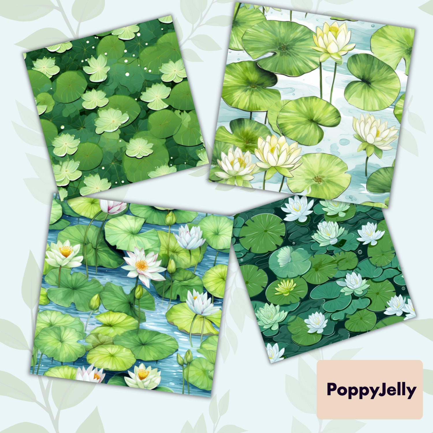 Digital Paper Floral Lotus Water Lily Pad | Seamless Digital Patterns ...