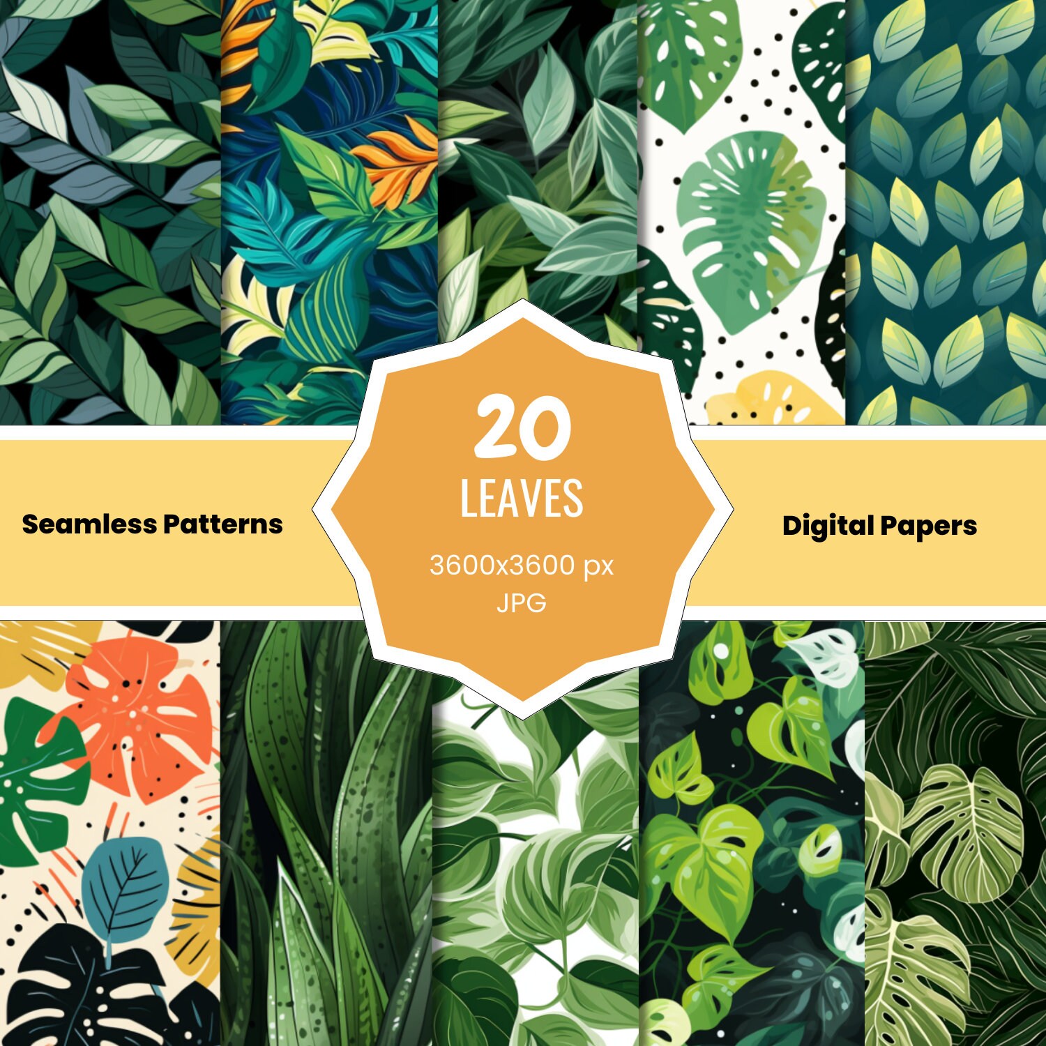Digital Paper Leaves Seamless Digital Patterns Leaf Pothos Monstera ...