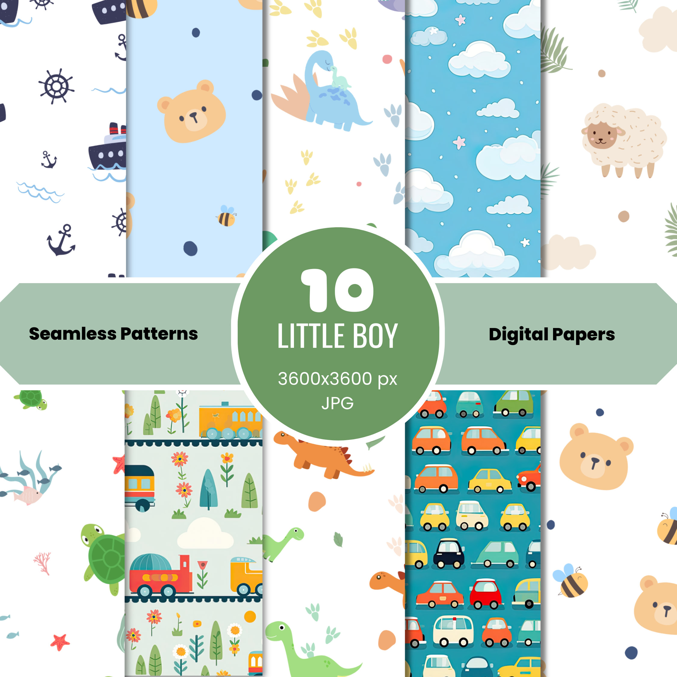 Digital Paper Little Baby Boy Seamless Digital Patterns Scrapbook Paper ...