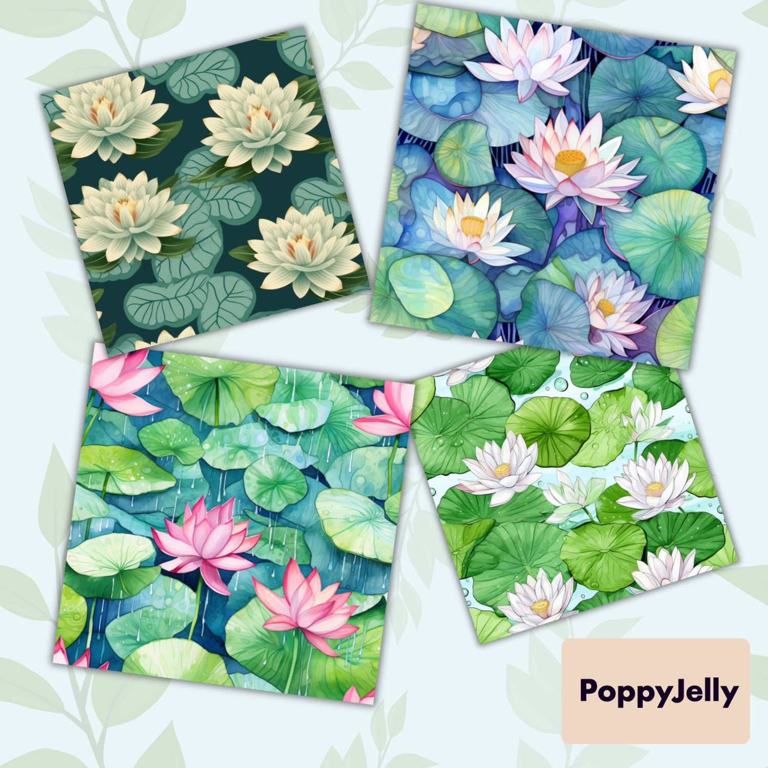 Digital Paper Floral Lotus Water Lily Pad | Seamless Digital Patterns ...