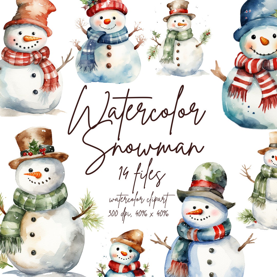 Watercolor Snowman Clipart Xmas Snowman Clip Art Christmas Clipart Xmas ...