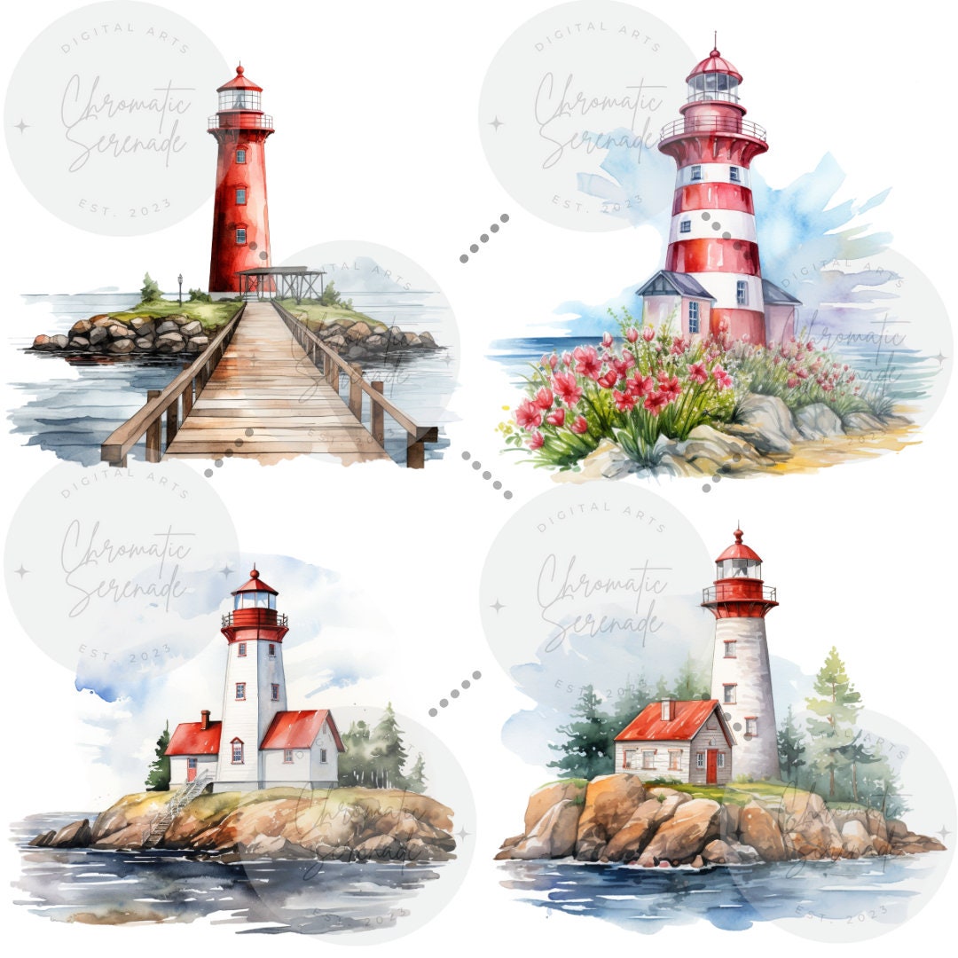 Watercolor Lighthouse Clipart Nautical PNG Coastal Beacons Graphics ...