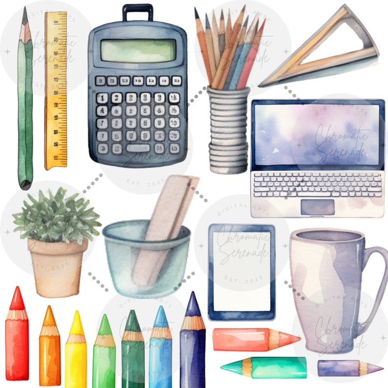 Watercolor School Clipart Back to School Clipart Chalkboard - Etsy
