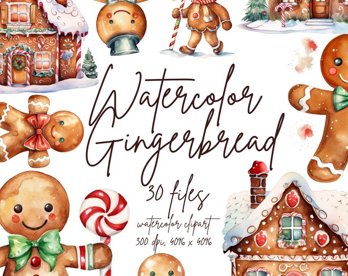 Watercolor Gingerbread Clipart Gingerbread Man PNG Gingerbread House ...