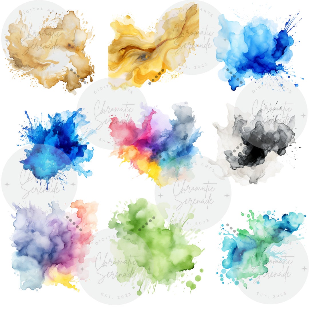 Watercolor Color Splash Clipart PNG Paint Splatter Clipart - Etsy UK