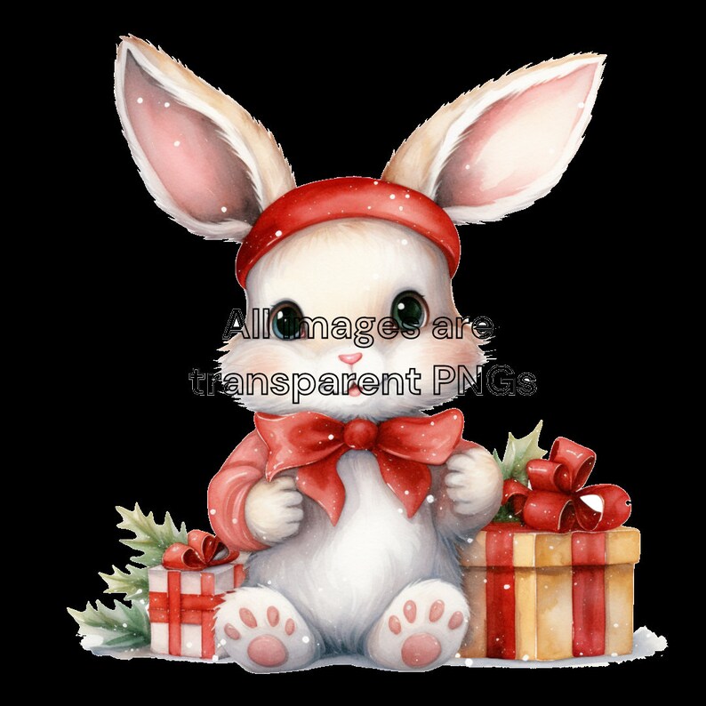 Watercolor Christmas Bunny Clipart Christmas Rabbit Clipart - Etsy