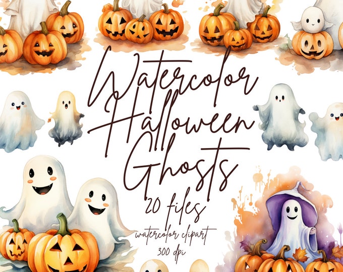 Watercolor Halloween Clipart Ghost Halloween Clipart Happy Halloween ...