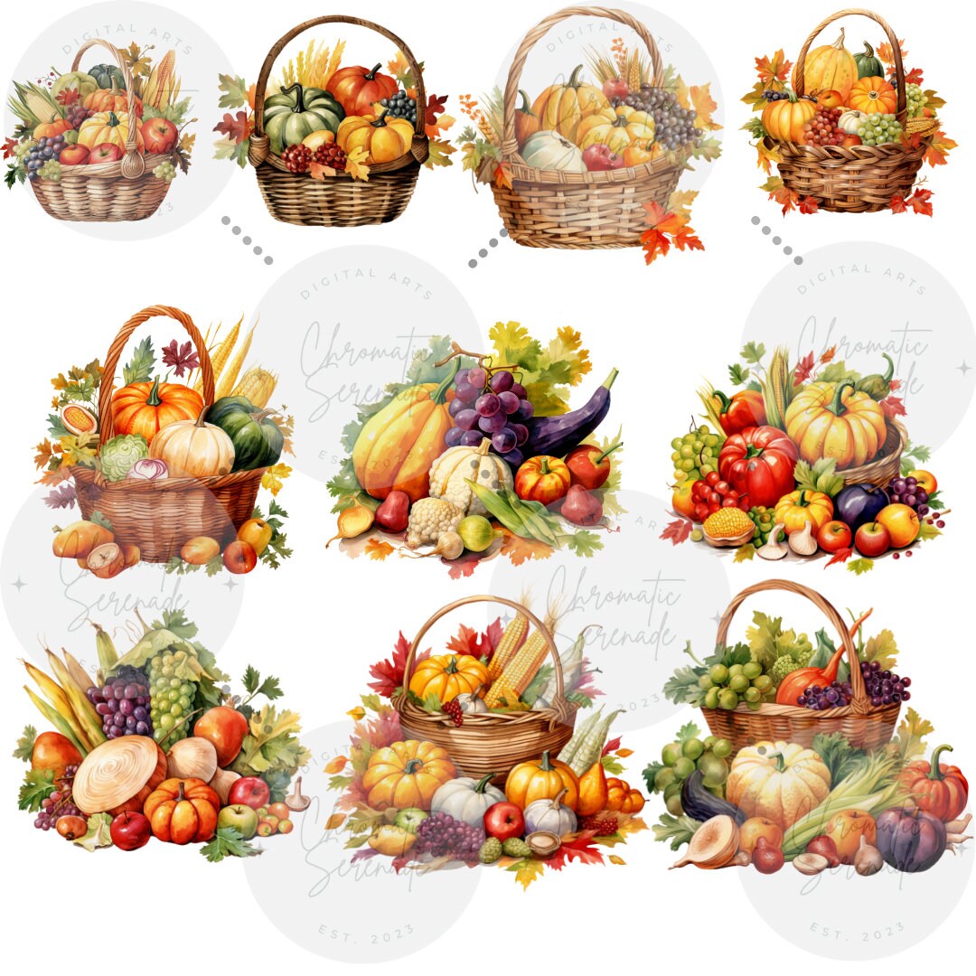 Watercolor Autumn Harvest Clipart Fall Foods Clipart Fall Vegetable ...