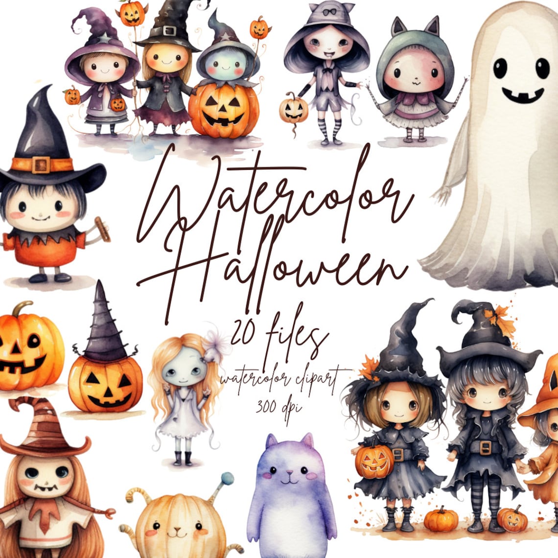 Watercolor Cute Halloween Clipart Happy Halloween Clipart - Etsy
