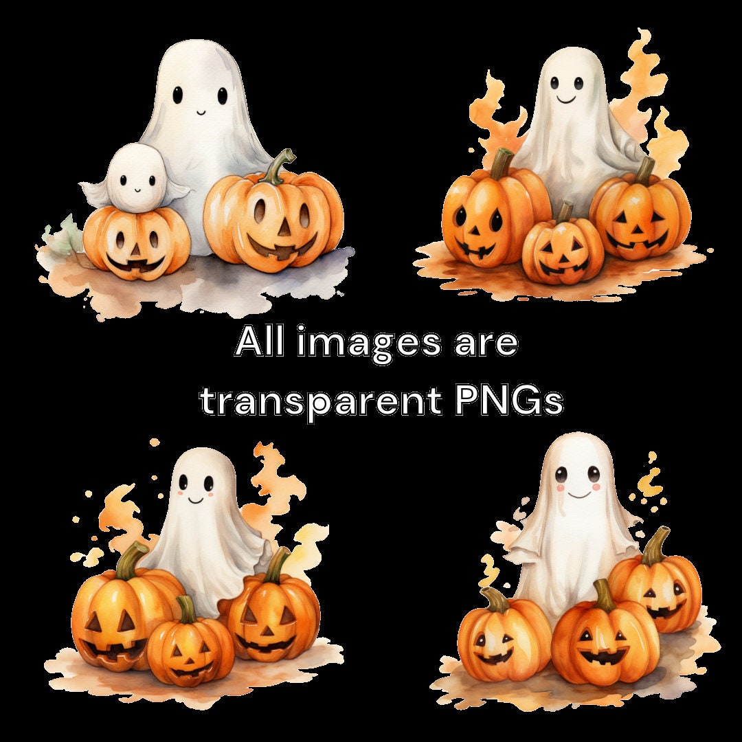 Watercolor Halloween Clipart Ghost Halloween Clipart Happy - Etsy