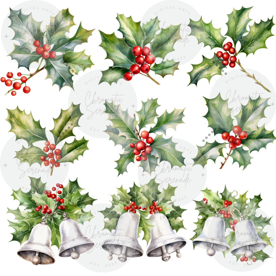 Watercolor Holly Clipart Christmas Bouquets Clipart Holly - Etsy