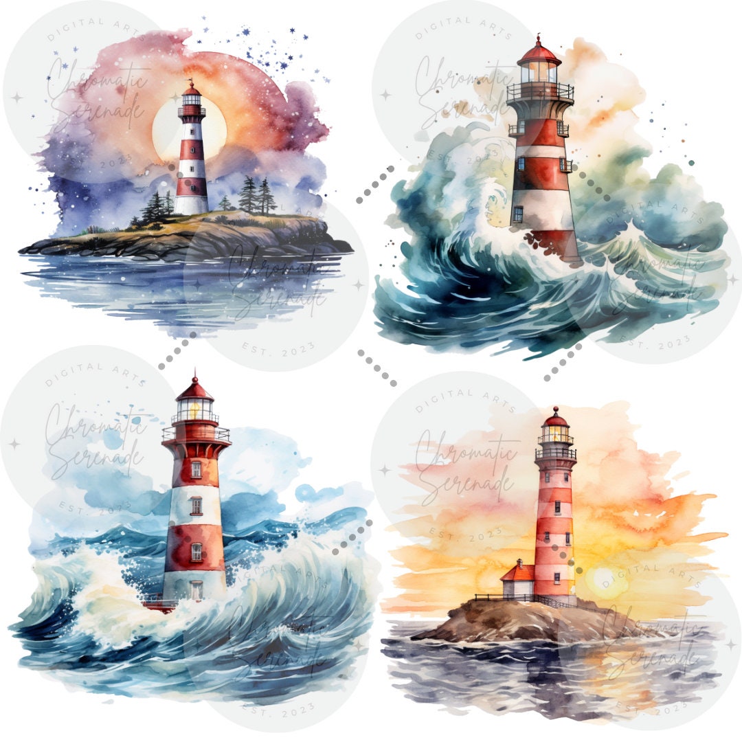 Watercolor Lighthouse Clipart Nautical PNG Coastal Beacons Graphics ...
