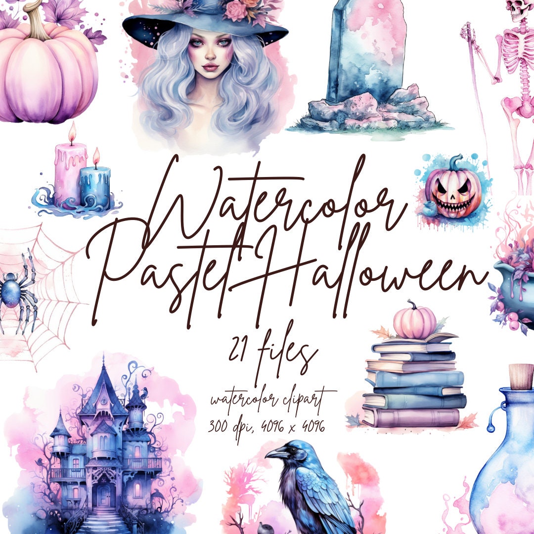 Watercolor Pastel Halloween Clipart Pastelloween Clipart Pink Pumpkin ...