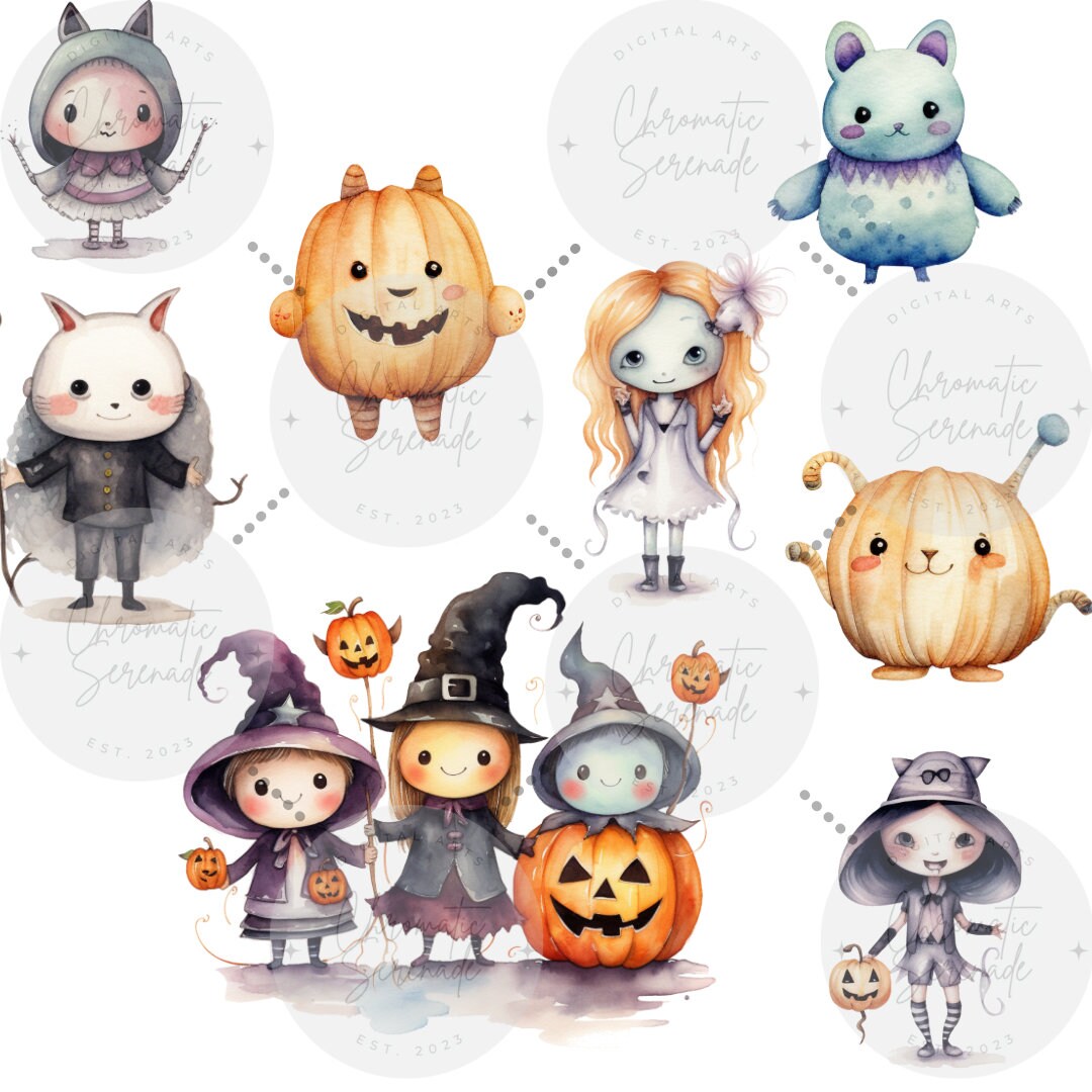 Watercolor Cute Halloween Clipart Happy Halloween Clipart - Etsy
