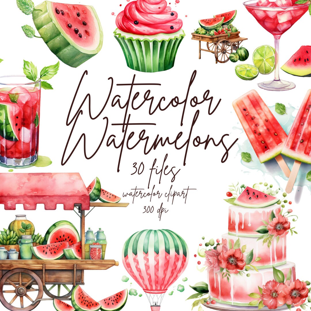 Watercolor Watermelon Clipart, Summer Clipart, Watermelon Stand Clipart ...