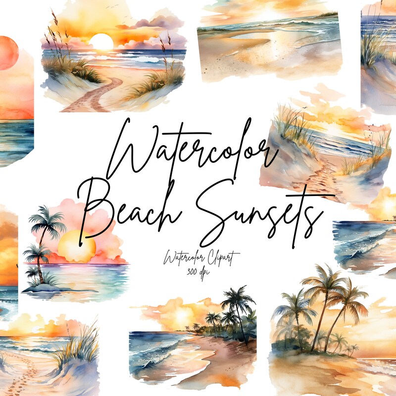Watercolor Beach Clipart - Etsy