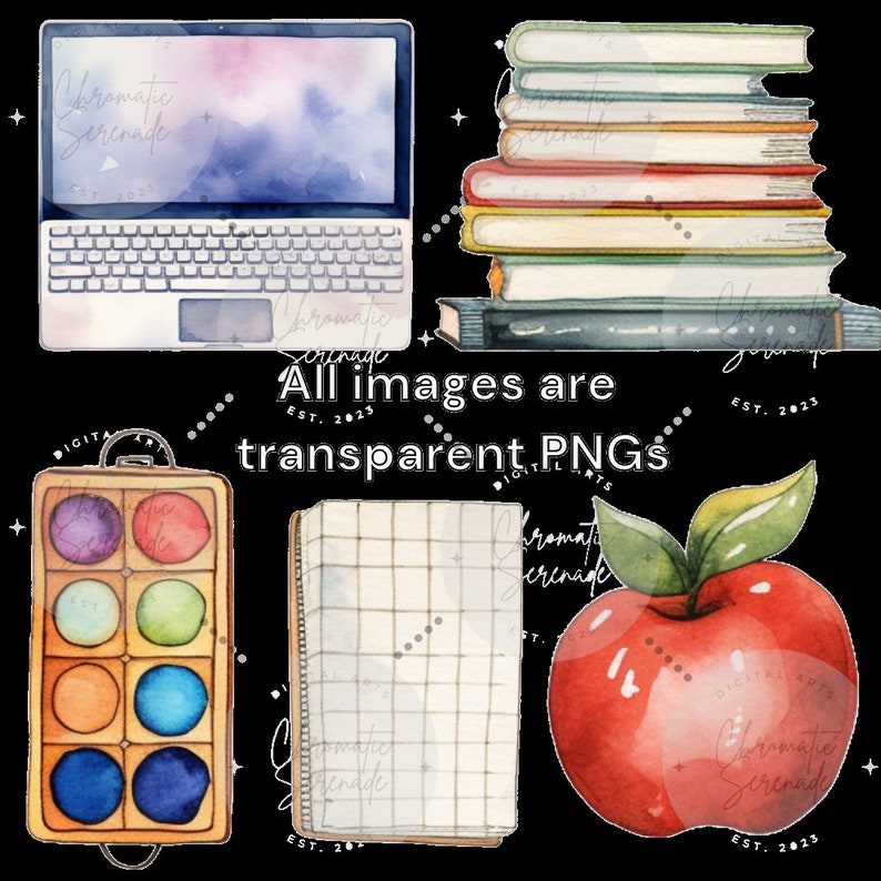 Watercolor School Clipart Back to School Clipart Chalkboard - Etsy