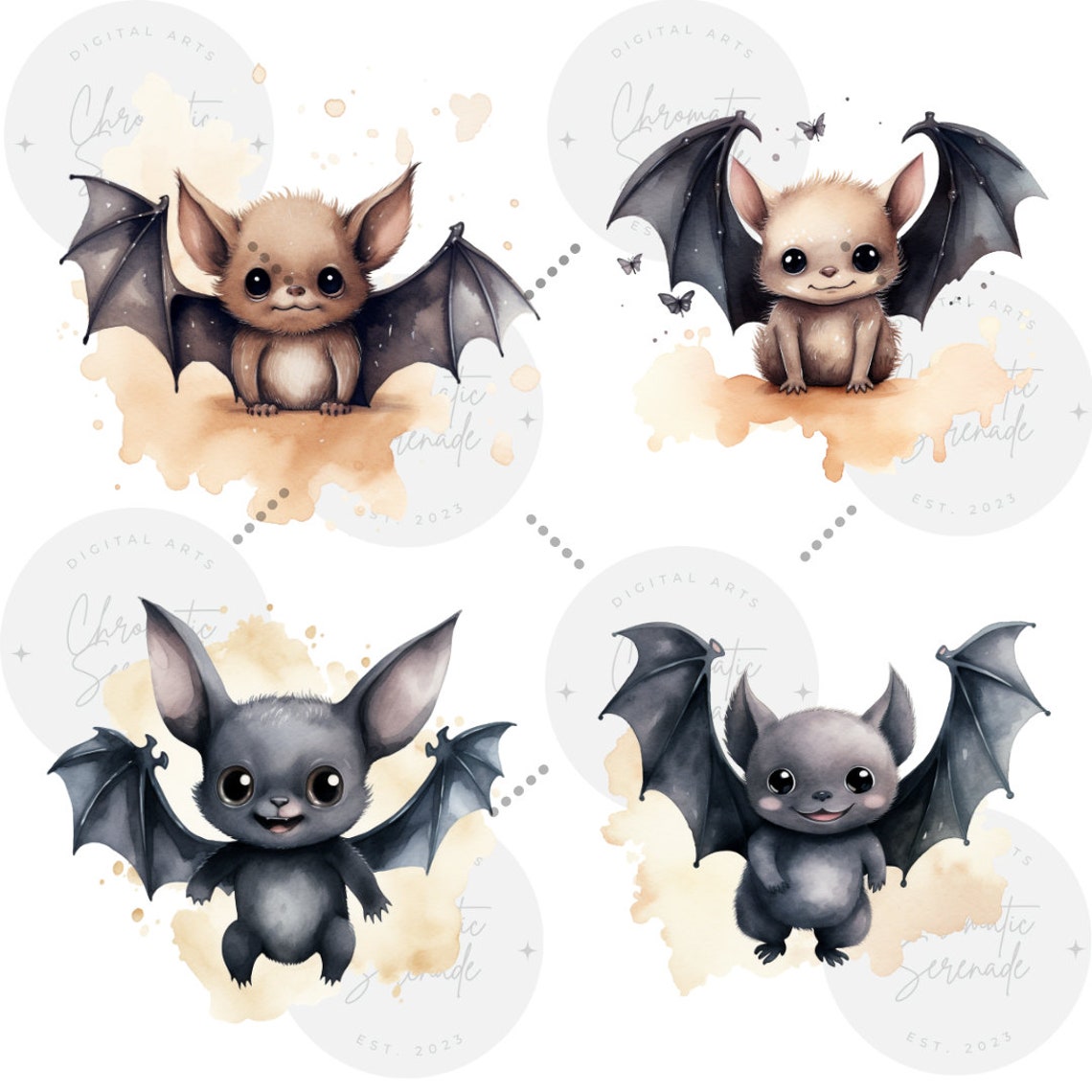 Watercolor Bat Clipart Cute Halloween Bat Clipart Spooky - Etsy