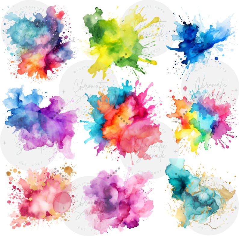 Watercolor Color Splash Clipart PNG Paint Splatter Clipart - Etsy Canada