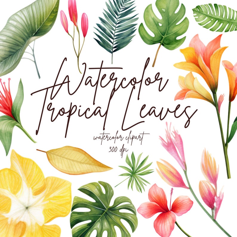 Watercolor Tropical Leaves Clipart Watercolor Tropical - Etsy