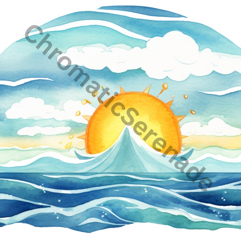 Watercolor Sun Clipart, Summer Clipart, Warm Sun PNG Clipart, Hand ...