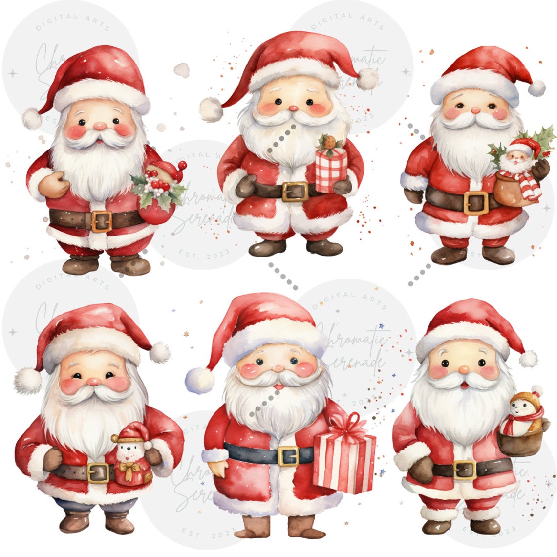 Watercolor Santa Clipart Cute Santa Claus Clipart Fantasy - Etsy