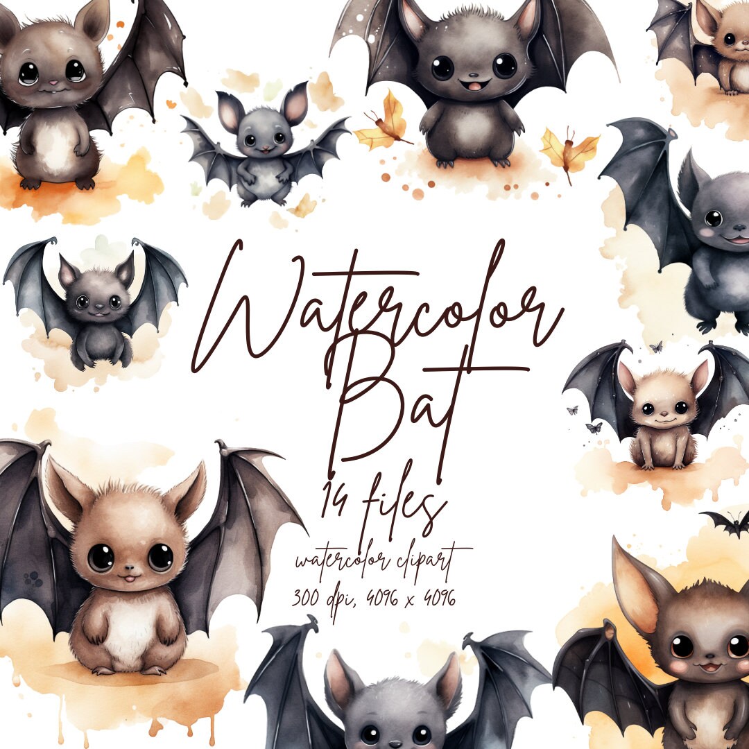 Watercolor Bat Clipart Cute Halloween Bat Clipart Spooky Halloween ...