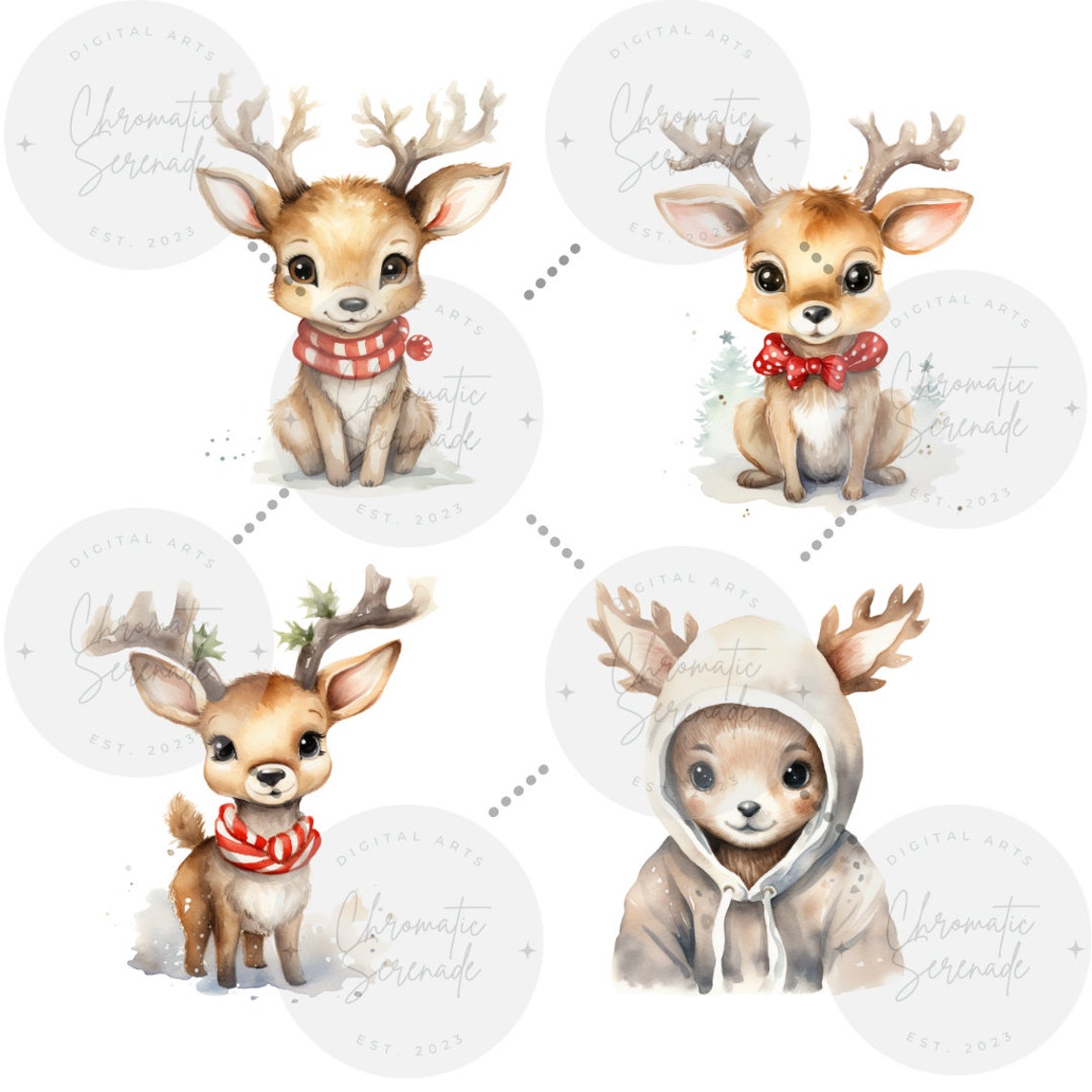 Watercolor Reindeer Clipart Cute Reindeer PNG Santa's - Etsy