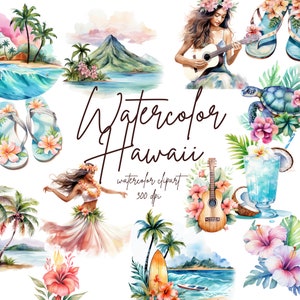 Watercolor Hawaii Clipart, Summer Vacation, Luau Clipart PNG ...