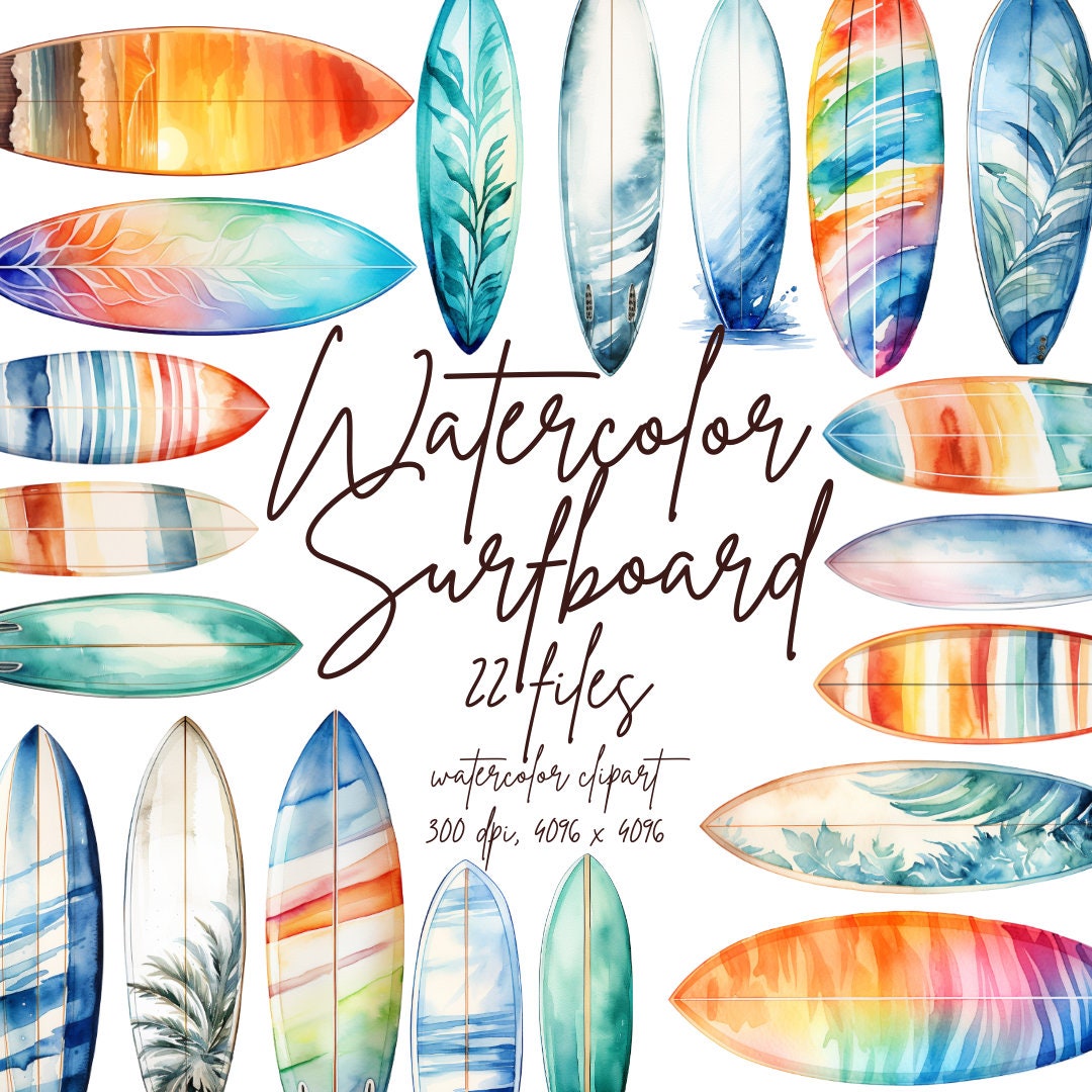 Watercolor Surfboard Clipart Beach Surfing Graphics Beach Clipart ...