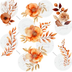 Watercolor Autumn Floral Clipart, Autumn Bouquets Clipart, Fall Clipart ...