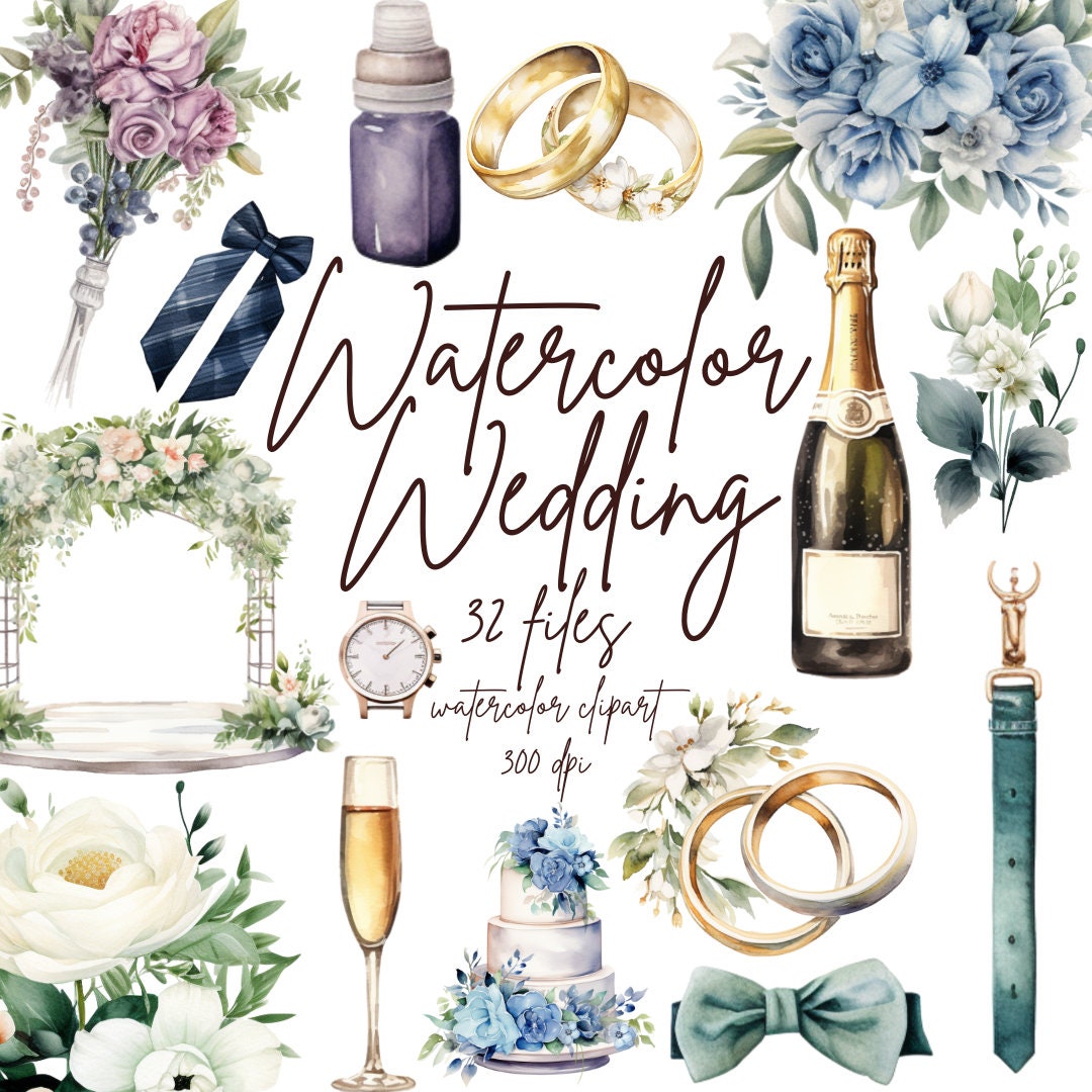 Watercolor Wedding Day Clipart, Clipart for Wedding Invitation and ...