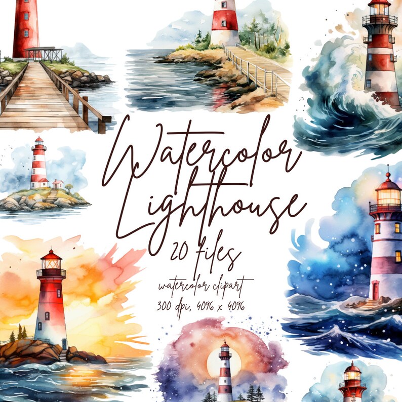 Watercolor Lighthouse Clipart Nautical PNG Coastal Beacons Graphics ...
