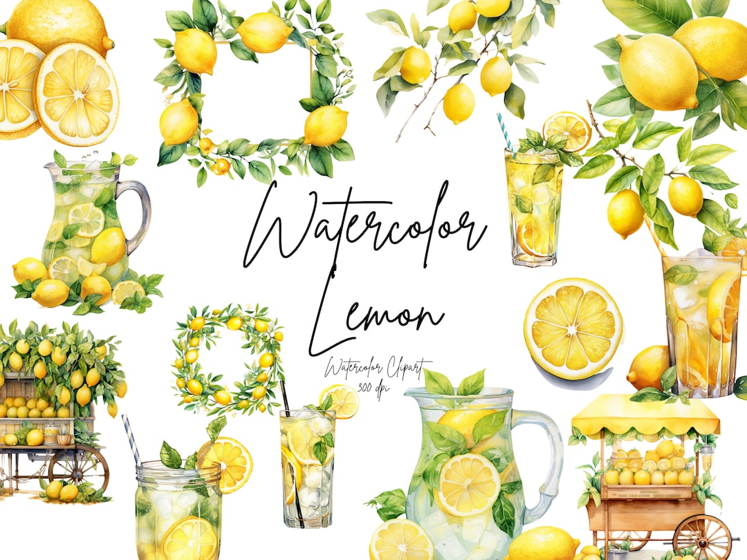 Watercolor Lemon Clipart, Fruit Clipart, Citrus Fruit Graphics ...