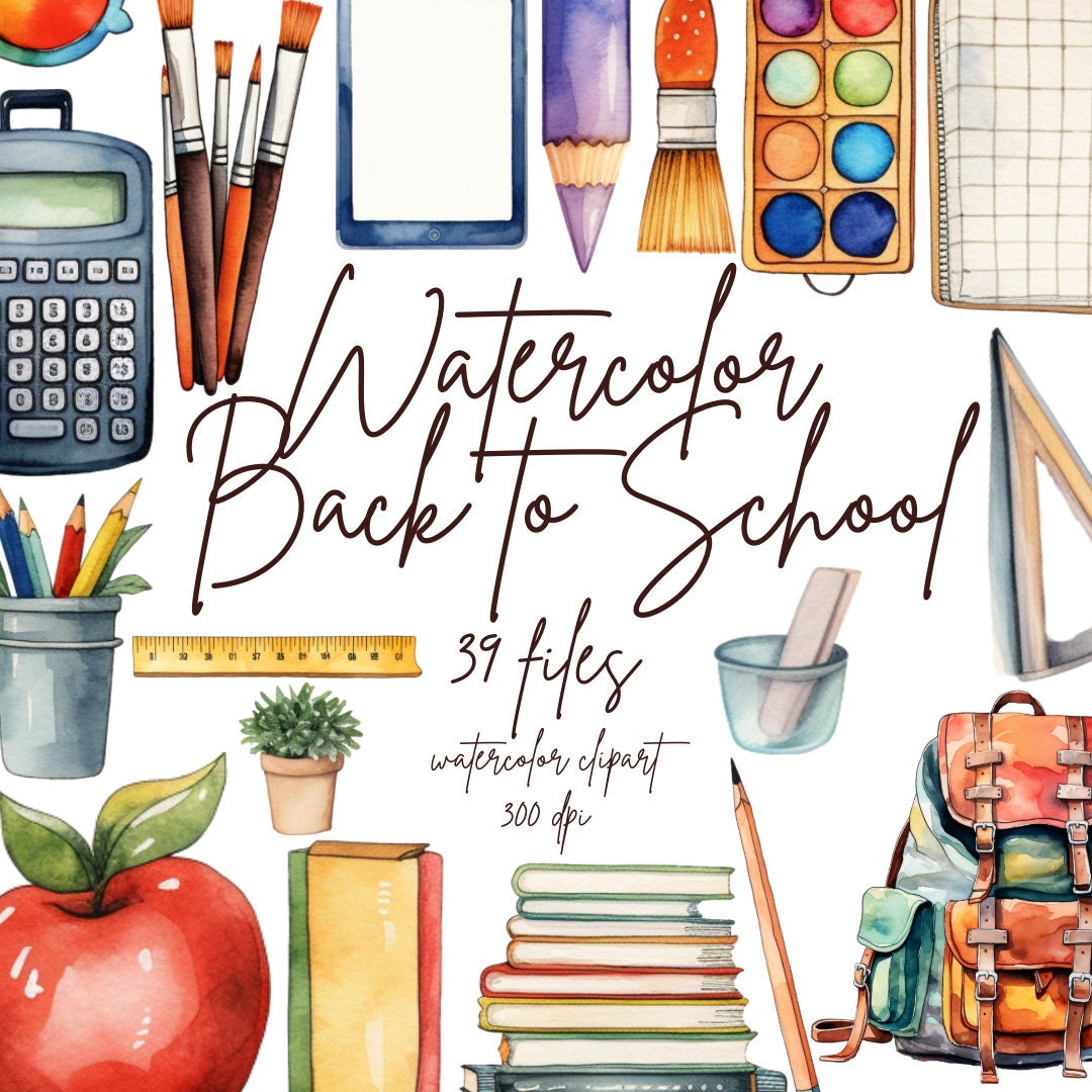 Watercolor School Clipart Back to School Clipart Chalkboard Clipart for ...