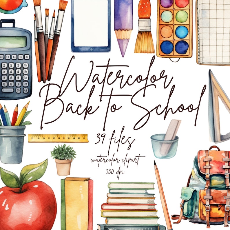 Watercolor School Clipart Back to School Clipart Chalkboard - Etsy