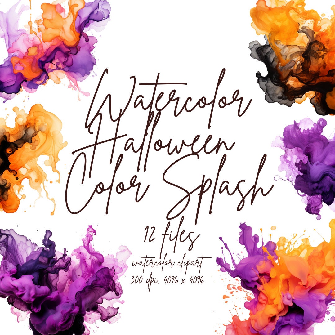 Watercolor Halloween Color Splash Clipart Halloween Alcohol Ink Clipart ...