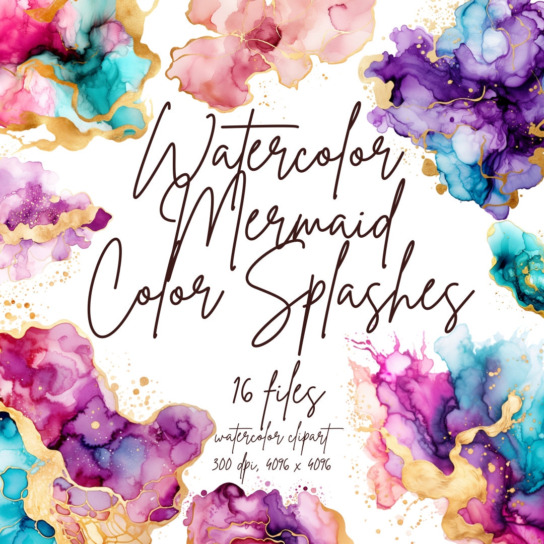 Watercolor Mermaid Color Splash Clipart Mermaid Watercolor Graphics ...