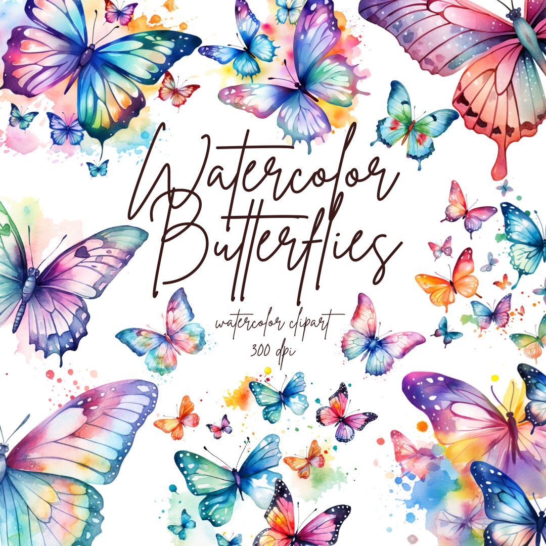 Watercolor Butterflies Clipart, Butterfly Clipart, Summer Clipart ...