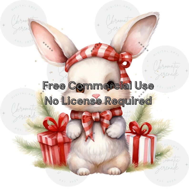 Watercolor Christmas Bunny Clipart Christmas Rabbit Clipart - Etsy