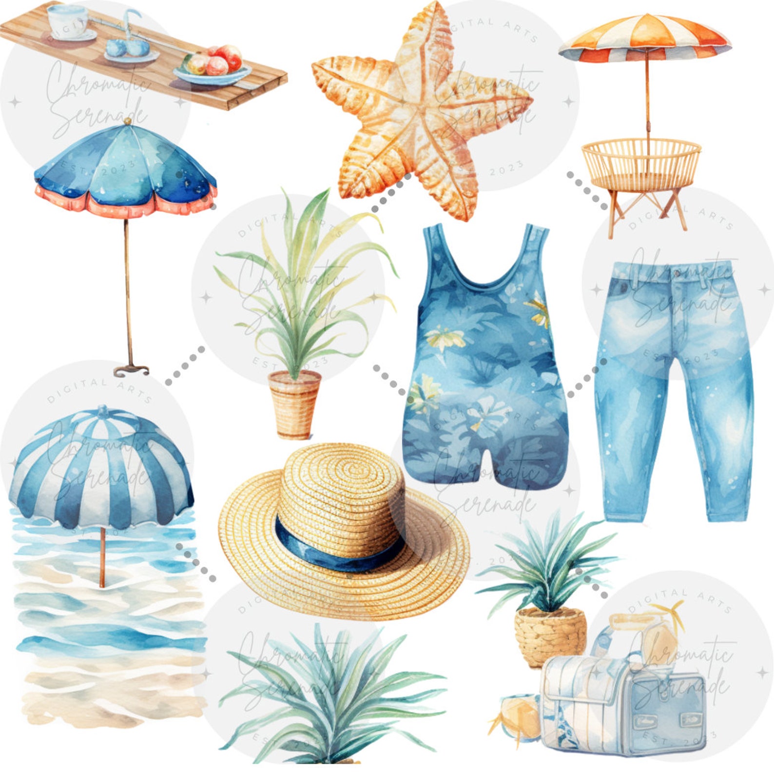 Watercolor Summer Beach Clipart Tropical Beach Clipart Beach Days ...