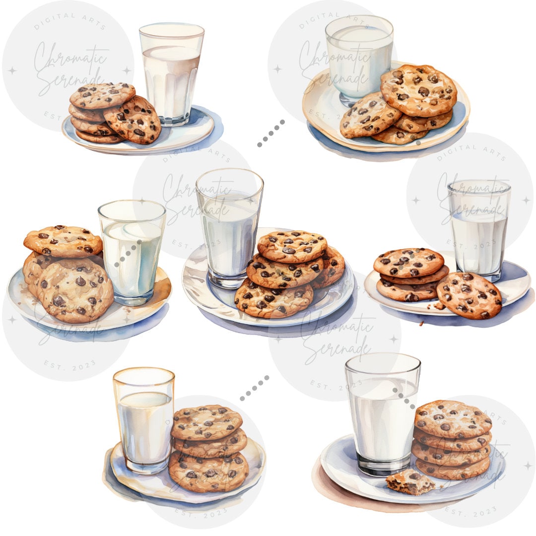 Watercolor Milk and Cookies Clipart Cookies and A Glass of Milk Clipart ...