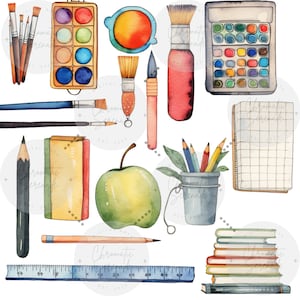 Watercolor School Clipart Back to School Clipart Chalkboard Clipart for ...
