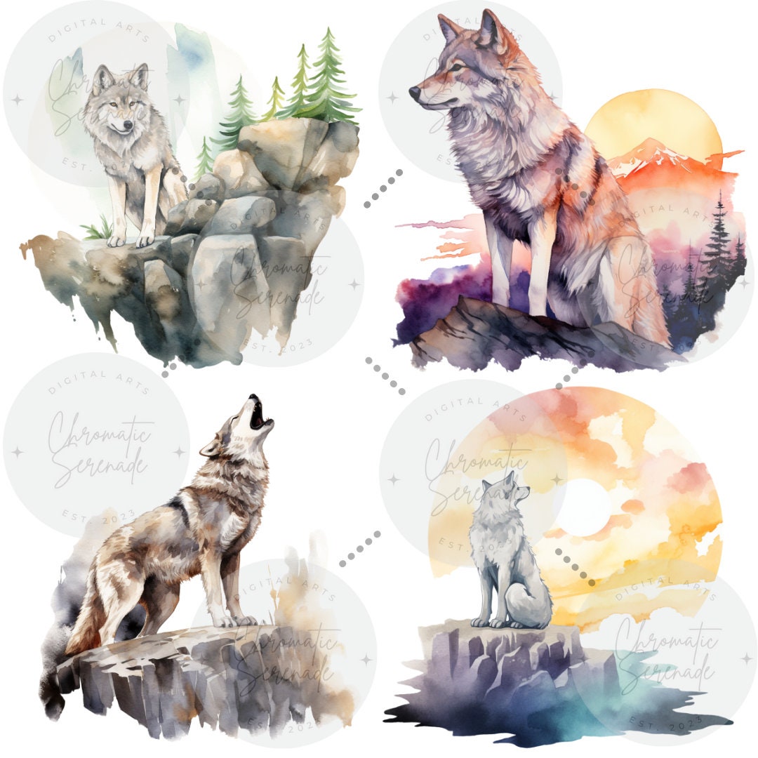 Watercolor Wolf Clipart Wolves Graphics Grey Wolf PNG Woodland Animals ...
