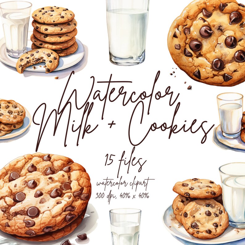 Watercolor Milk and Cookies Clipart Cookies and A Glass of Milk Clipart ...