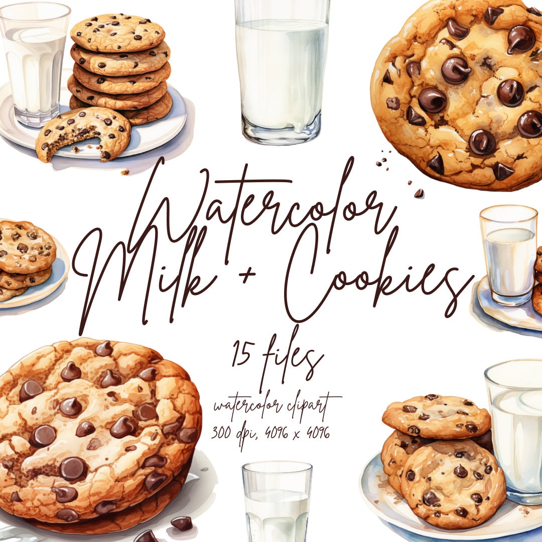 Watercolor Milk and Cookies Clipart Cookies and A Glass of Milk Clipart ...