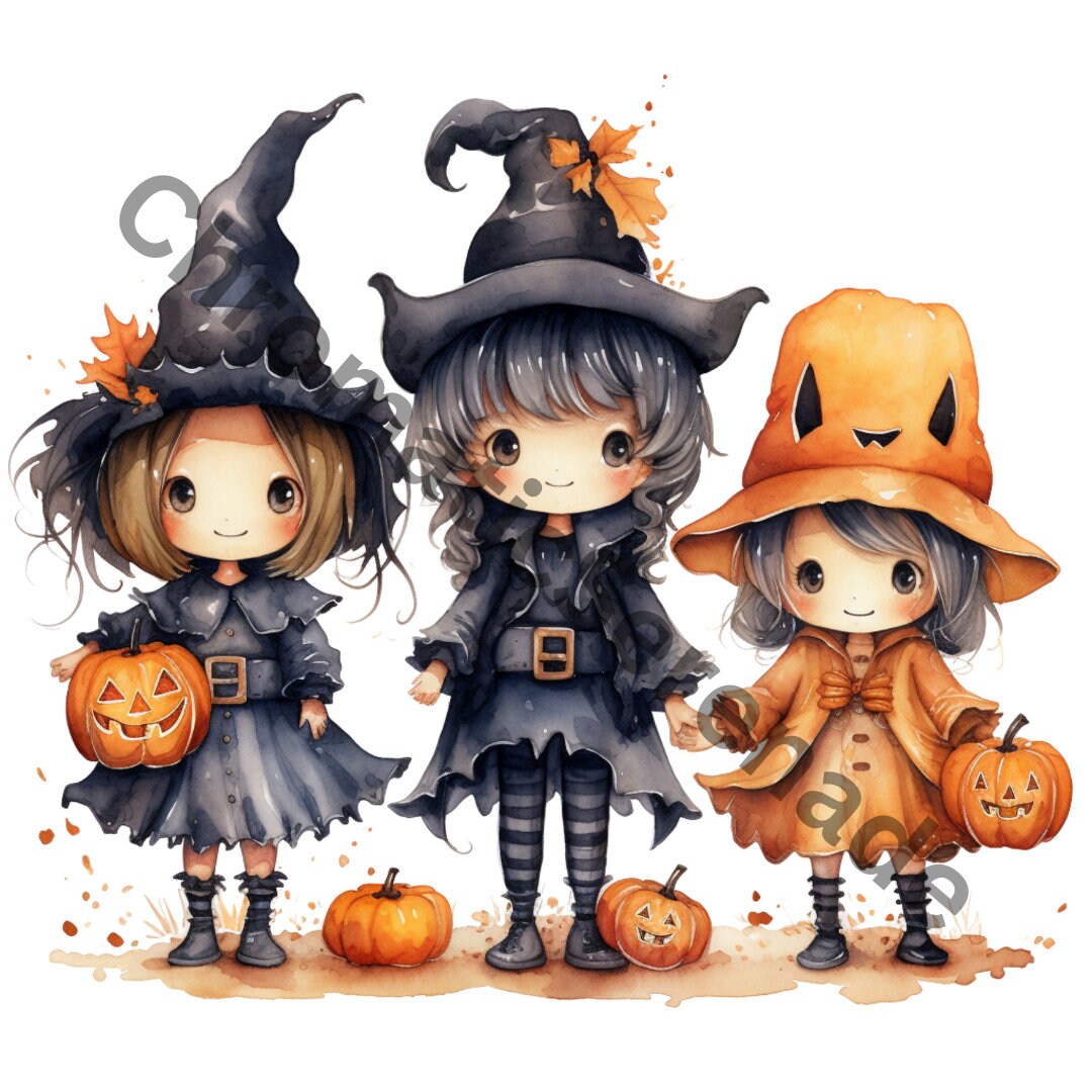 Watercolor Cute Halloween Clipart Happy Halloween Clipart - Etsy