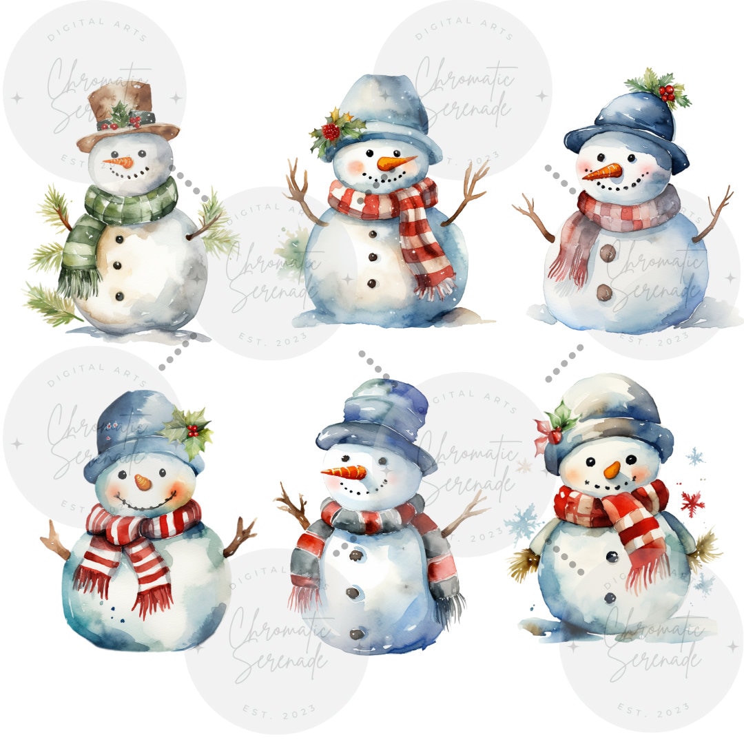 Watercolor Snowman Clipart Xmas Snowman Clip Art Christmas - Etsy