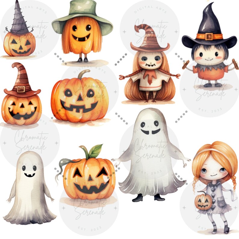 Watercolor Cute Halloween Clipart Happy Halloween Clipart - Etsy